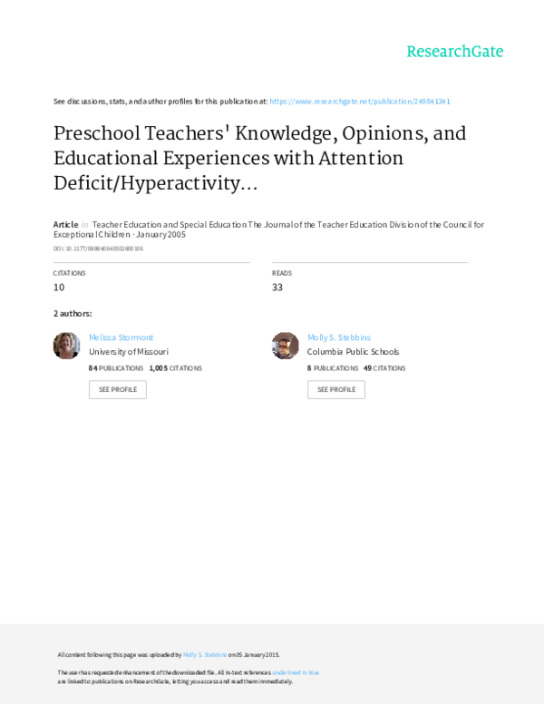 (PDF) The Relationship between Teacher Knowledge of Attention Deficit ...
