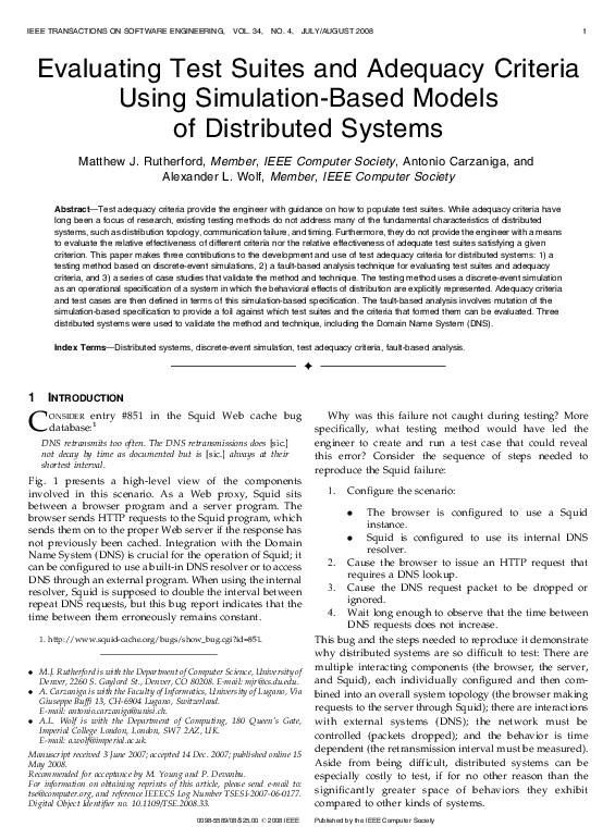Pdf Evaluating Test Suites And Adequacy Criteria Using Simulation Based Models Of Distributed