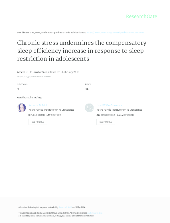 (PDF) Chronic stress undermines the compensatory sleep efficiency ...