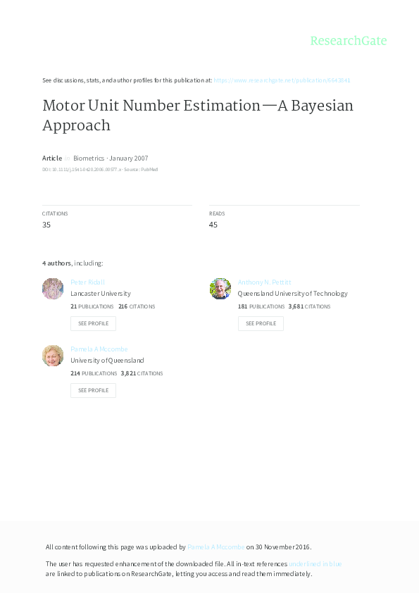 (PDF) Motor Unit Number Estimation?A Bayesian Approach