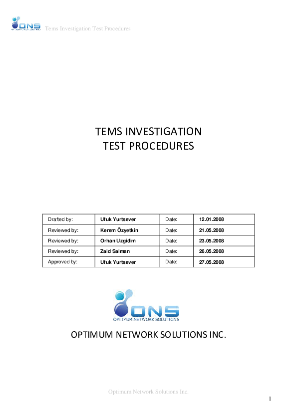 (PDF) Tems Investigation Test Procedures Optimum Network Solutions Inc ...