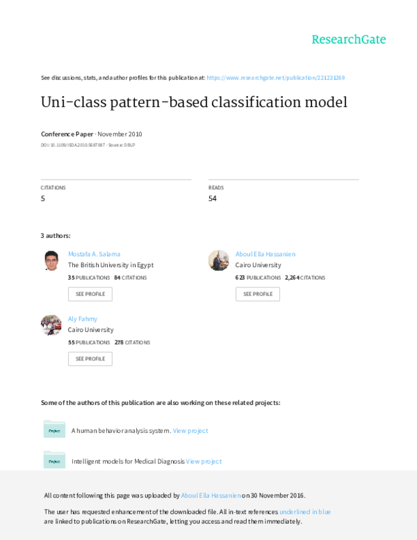 (PDF) Uni-class pattern-based classification model