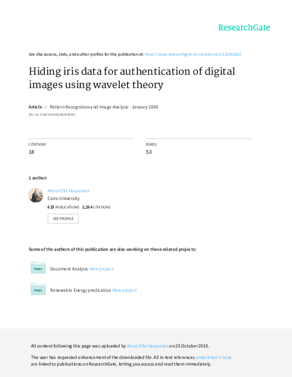 (PDF) Hiding iris data for authentication of digital images using wavelet theory