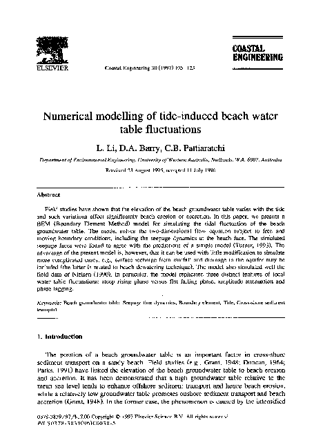 (PDF) Numerical modelling of tide-induced beach water table fluctuations