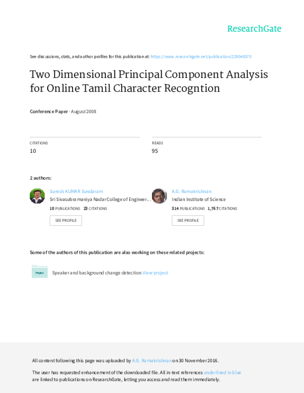 (PDF) Two-Dimensional Principal Component Analysis and Its Extensions