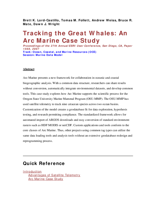 (PDF) Tracking the Great Whales: An Arc Marine Case Study