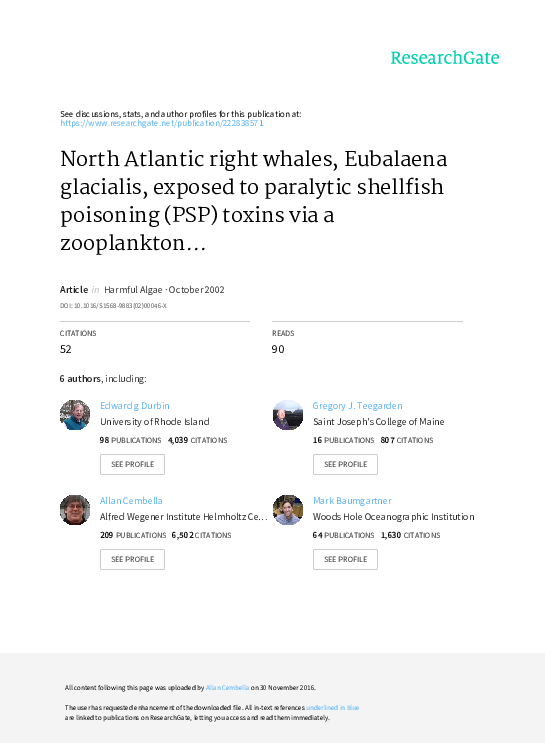 (PDF) North Atlantic right whales, Eubalaena glacialis, exposed to ...