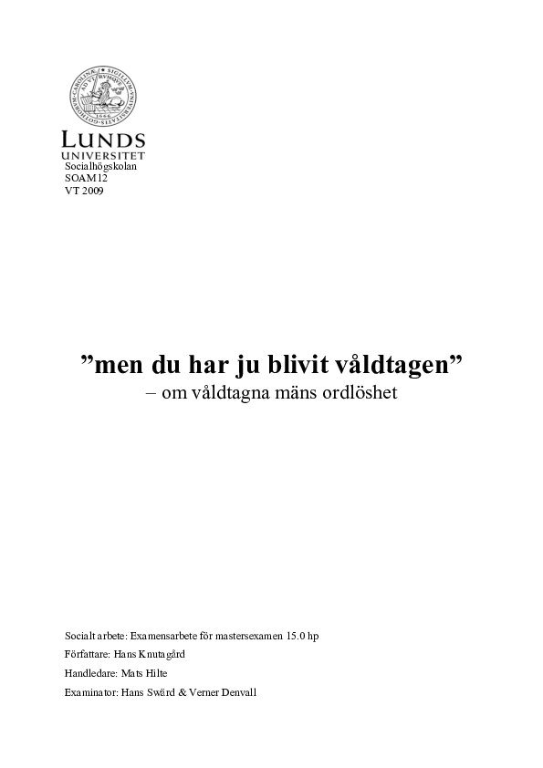 (PDF) Men Du Har Ju Blivit Våldtagen” – Om Våldtagna Mäns Ordlöshet