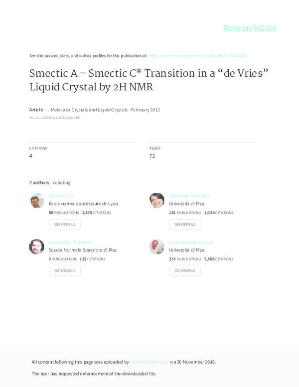 (PDF) Smectic A – Smectic C* Transition in a “de Vries” Liquid Crystal ...