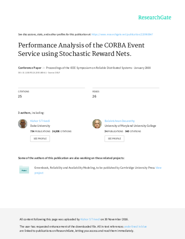 Pdf Performance Analysis Of The Corba Event Service Using Stochastic Reward Nets