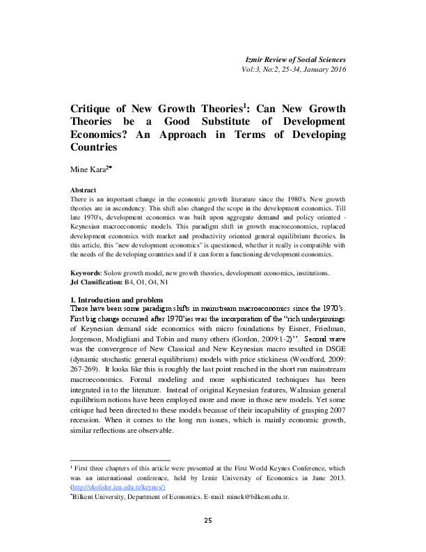 (PDF) Critique of New Growth Theories 1 : Can New Growth Theories be a ...