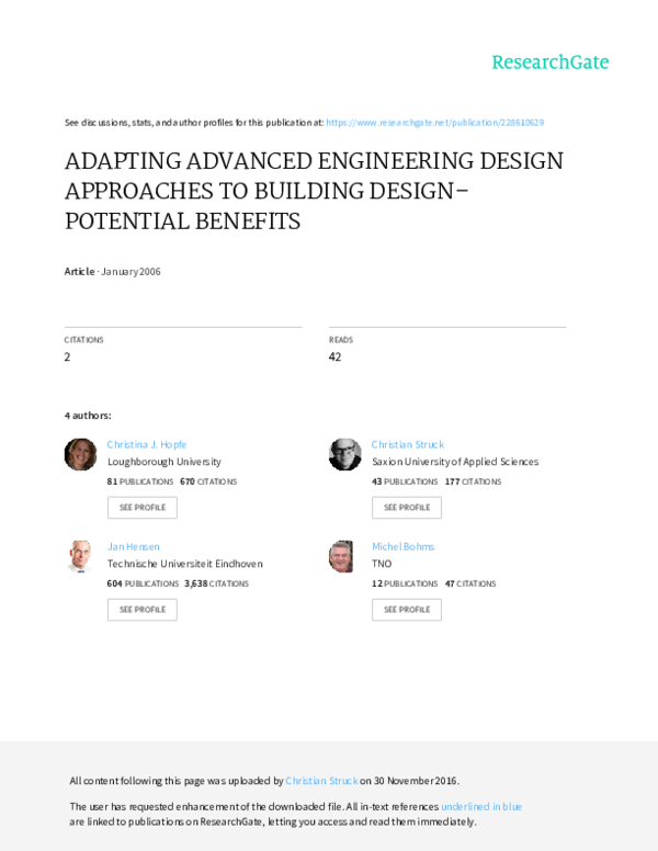 (PDF) Adapting Advanced Engineering Design Approaches to Building ...