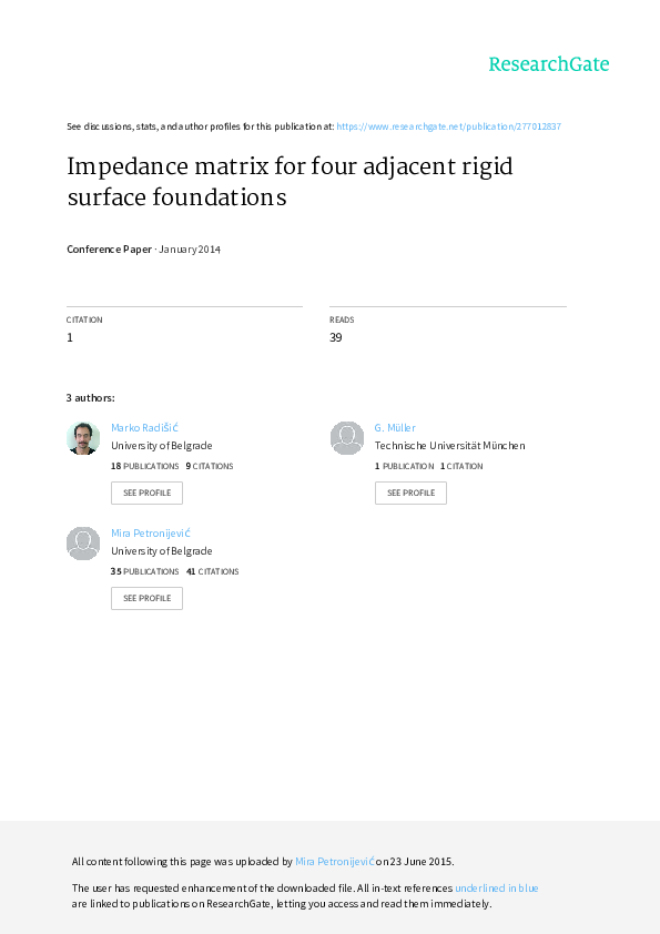 (PDF) Impedance matrix for four adjacent rigid surface foundations