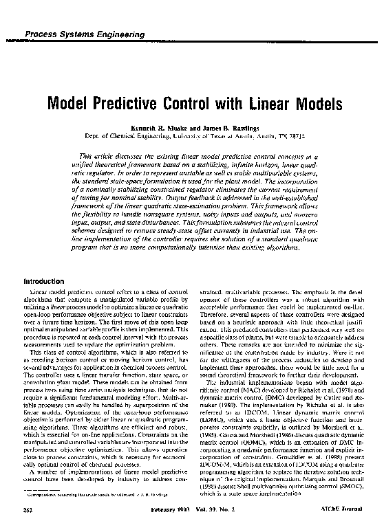 (PDF) Model predictive control with linear models