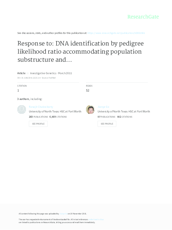 (PDF) Response to: DNA identification by pedigree likelihood ratio ...