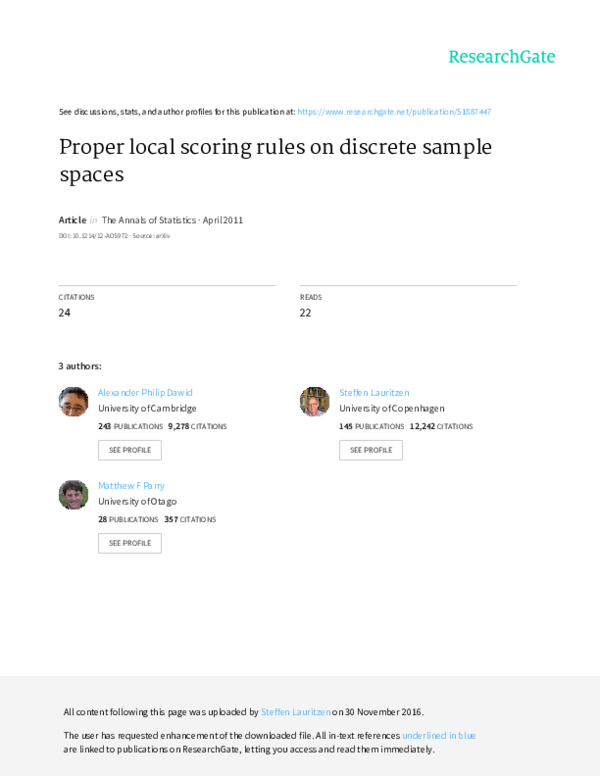 (PDF) Proper local scoring rules on discrete sample spaces