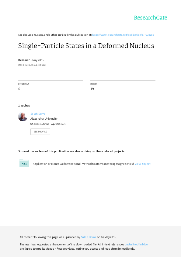 Pdf Single Particle States In A Deformed Nucleus