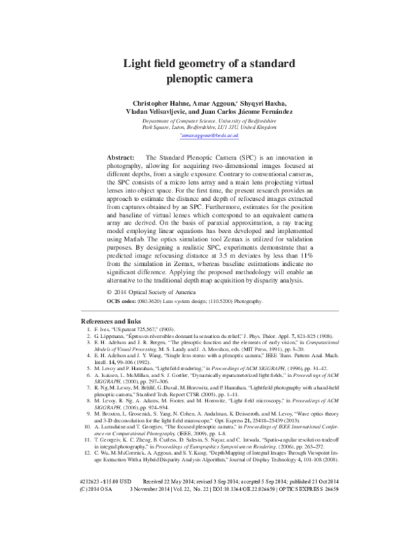 (PDF) Light field geometry of a standard plenoptic camera
