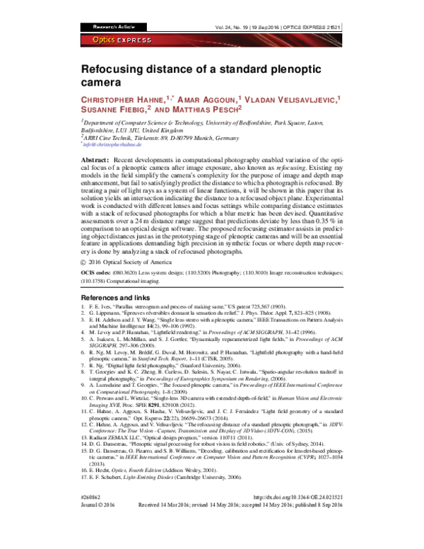 (PDF) Refocusing distance of a standard plenoptic camera