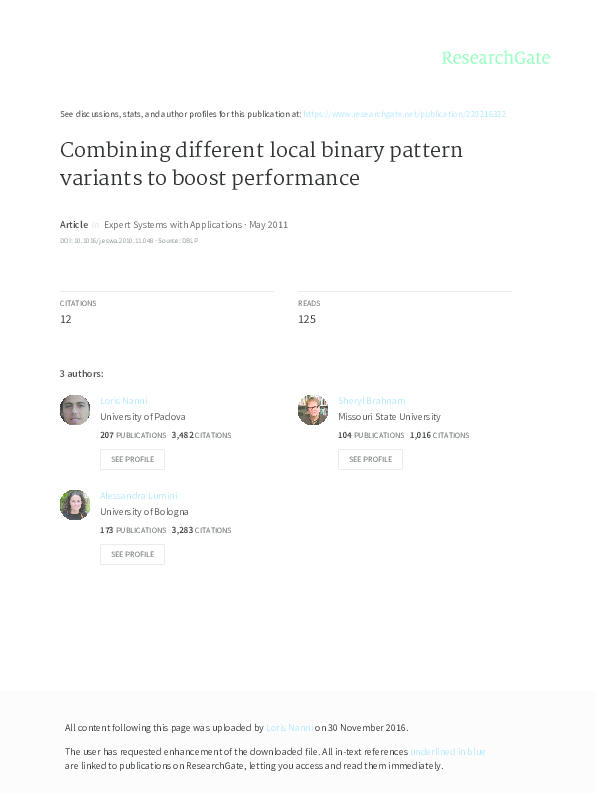 (PDF) Combining different local binary pattern variants to boost performance