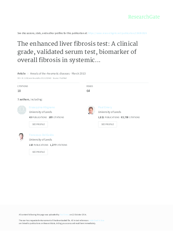 (PDF) The enhanced liver fibrosis test: A clinical grade, validated ...