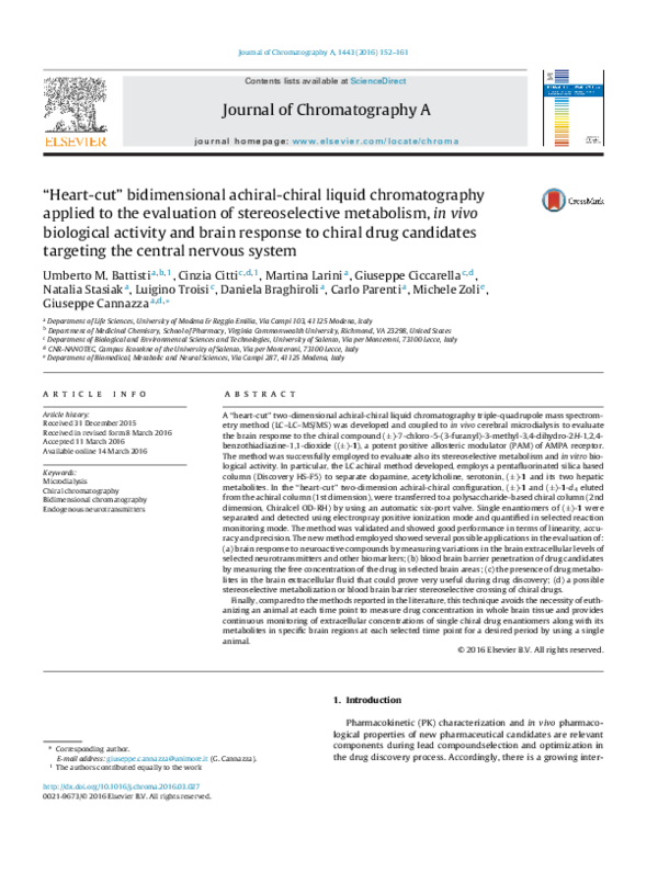 (PDF) Heart cut bidimensional achiral chiral liquid chromatography