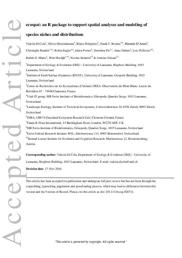 (PDF) ecospat: an R package to support spatial analyses and modeling of ...