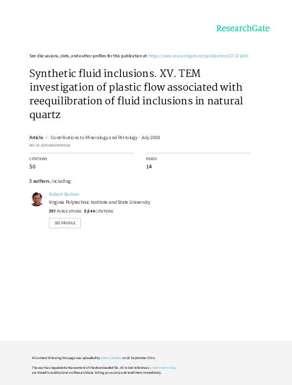 (PDF) Synthetic fluid inclusions. XV. TEM investigation of plastic flow ...
