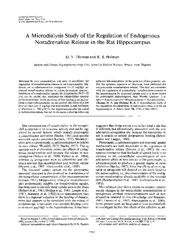 (PDF) A Microdialysis Study of the Regulation of Endogenous ...