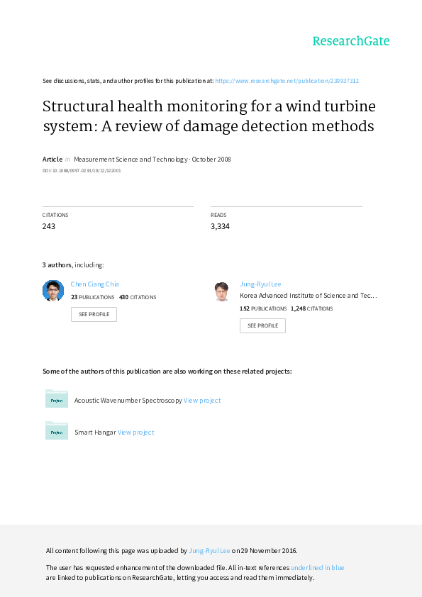 (PDF) TOPICAL REVIEW: Structural health monitoring for a wind turbine ...