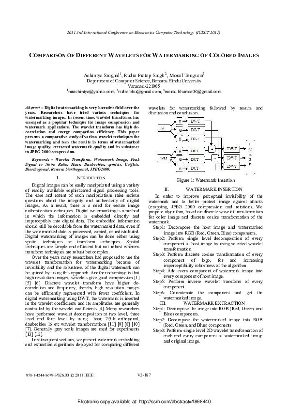 (PDF) Comparison of different wavelets for watermarking of colored images (PDF) Comparison of different wavelets for watermarking of colored images