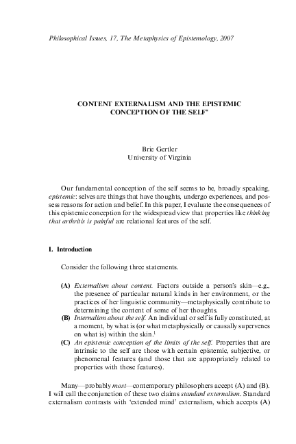 (PDF) Content Externalism & the Epistemic Conception of the Self