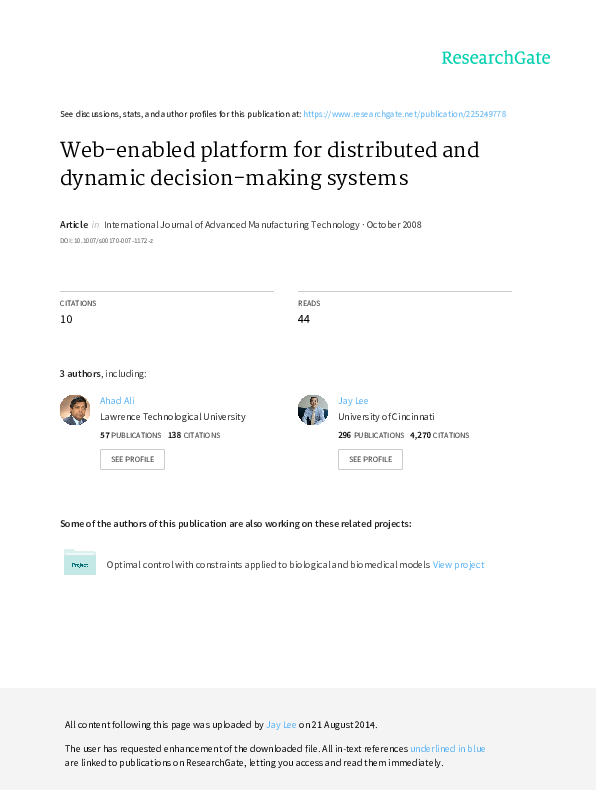 Pdf Web Enabled Platform For Distributed And Dynamic Decision Making Systems