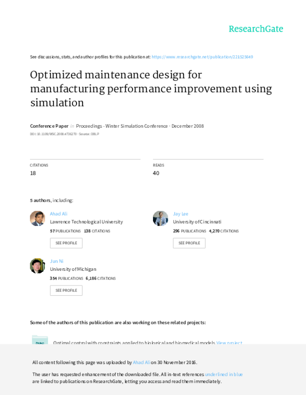 (PDF) Optimized maintenance design for manufacturing performance ...