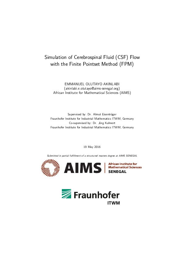 Simulation Of Cerebrospinal Fluid Csf Flow With The Finite Pointset Method Fpm