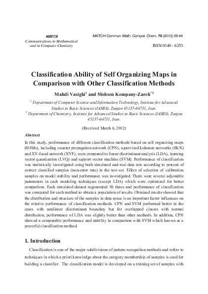 (PDF) Classification ability of self organizing maps in comparison with other classification methods