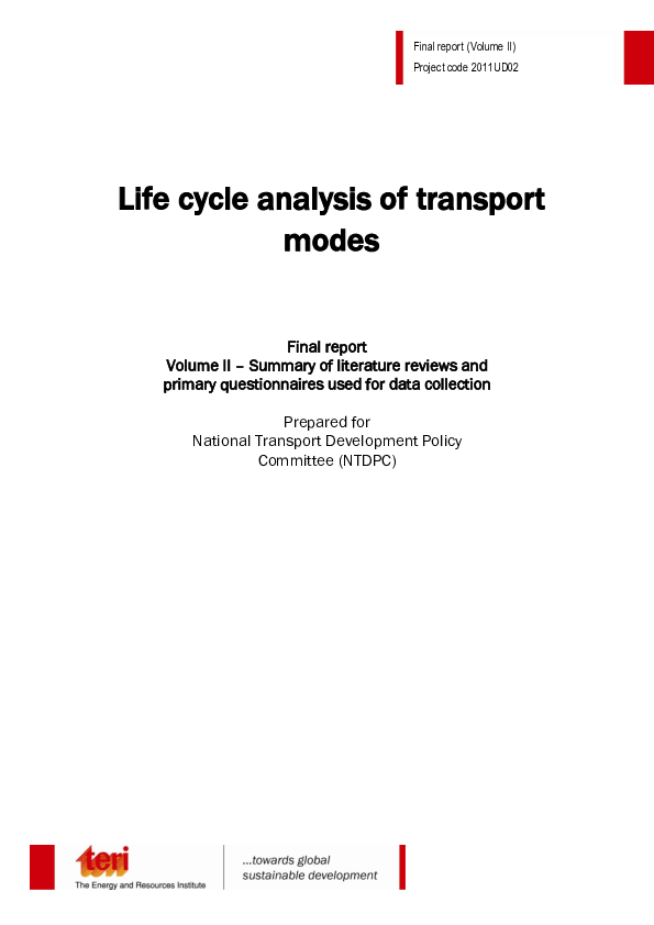 (PDF) Final report (Volume II) Life cycle analysis of transport modes