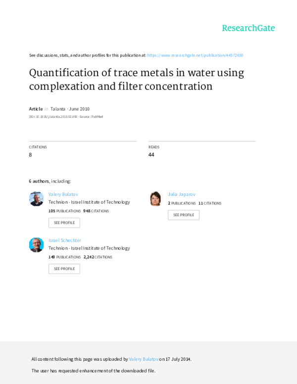 (PDF) Quantification of trace metals in water using complexation and filter concentration