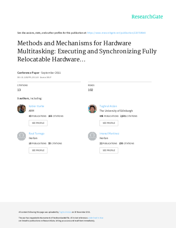 (PDF) Methods and Mechanisms for Hardware Multitasking: Executing and ...