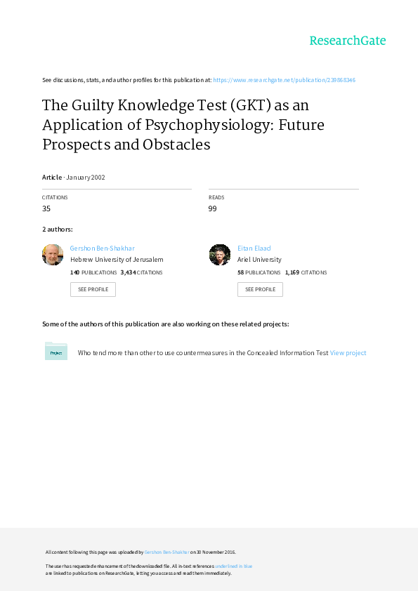 (PDF) The Guilty Knowledge Test (GKT) as an Application of ...