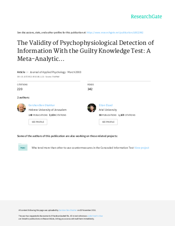 (PDF) The Validity of Psychophysiological Detection of Information With ...