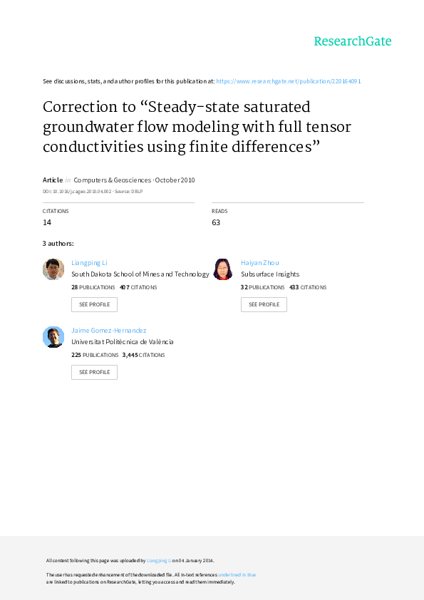 (PDF) Steady-state saturated groundwater flow modeling with full tensor conductivities using ...