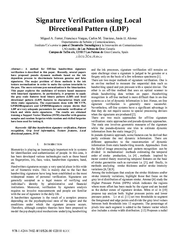 Pdf Signature Verification Using Local Directional Pattern Ldp Francisco Vargas