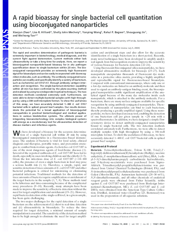 (PDF) From the Cover: A rapid bioassay for single bacterial cell ...