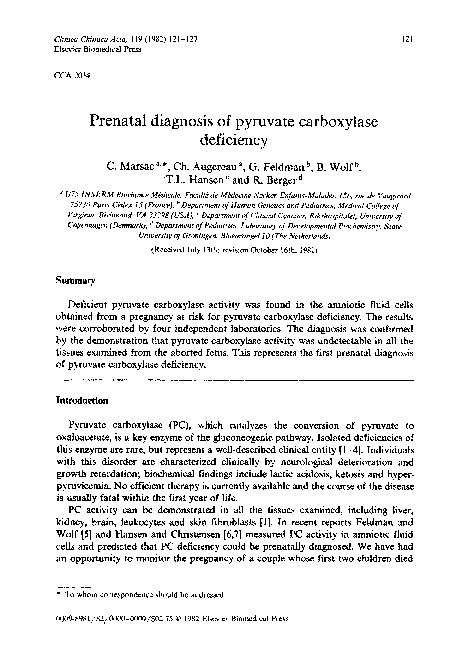 (PDF) Prenatal diagnosis of pyruvate carboxylase deficiency