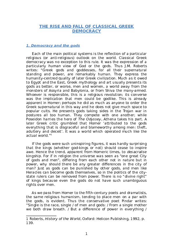 (DOC) THE RISE AND FALL OF CLASSICAL GREEK DEMOCRACY