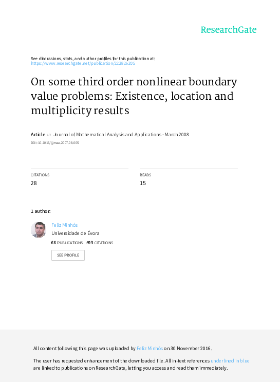 (PDF) On some third order nonlinear boundary value problems: Existence, location and ...