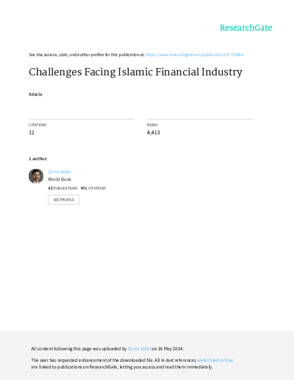 (PDF) Challenges Facing Islamic Financial Industry