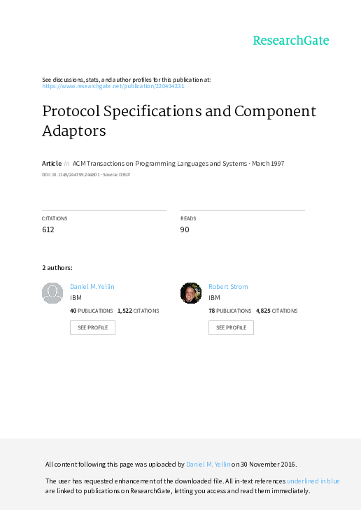 (PDF) Protocol specifications and component adaptors