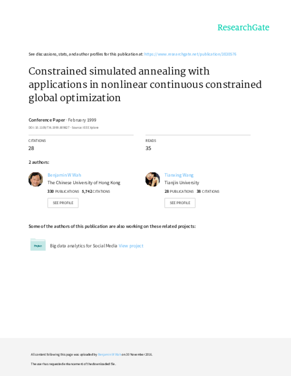 Pdf Constrained Simulated Annealing With Applications In Nonlinear
